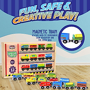 Wooden Train Cars - 12 Pack - A Kids Favorite Toy Train Set