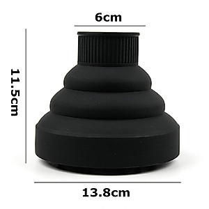 Hair Diffuser Attachment for Hair Dryer Travel Collapsible Portable Diffuser for Curly Hair Women .Airflow Attachment for Salon or Home Use with Nozzle 1.65-1.9In (Black)