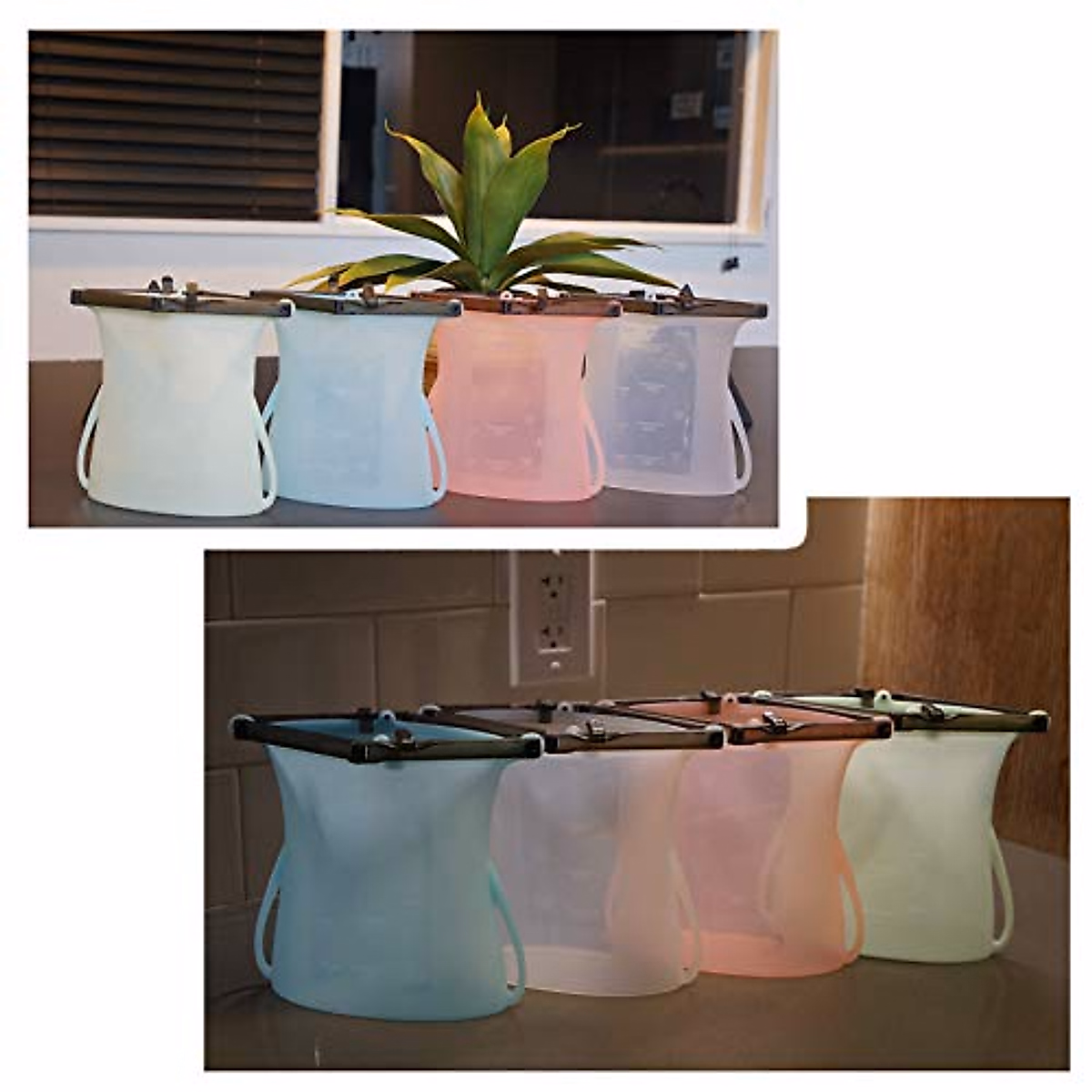 Reusable Silicone Bag, Food Storage, Leak-Proof, foldable, Freezer Airtight Seal 2 bags (Light Pink)