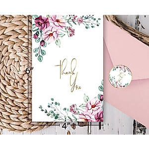 WHOLISTIC JOY Thank You Cards 48 ct Set | 6 Floral Designs Stationary | Gold Foil | Matching Envelopes & Stickers Designs | Special Occastion | Wedding, Birthday, Graduation, Baby Shower