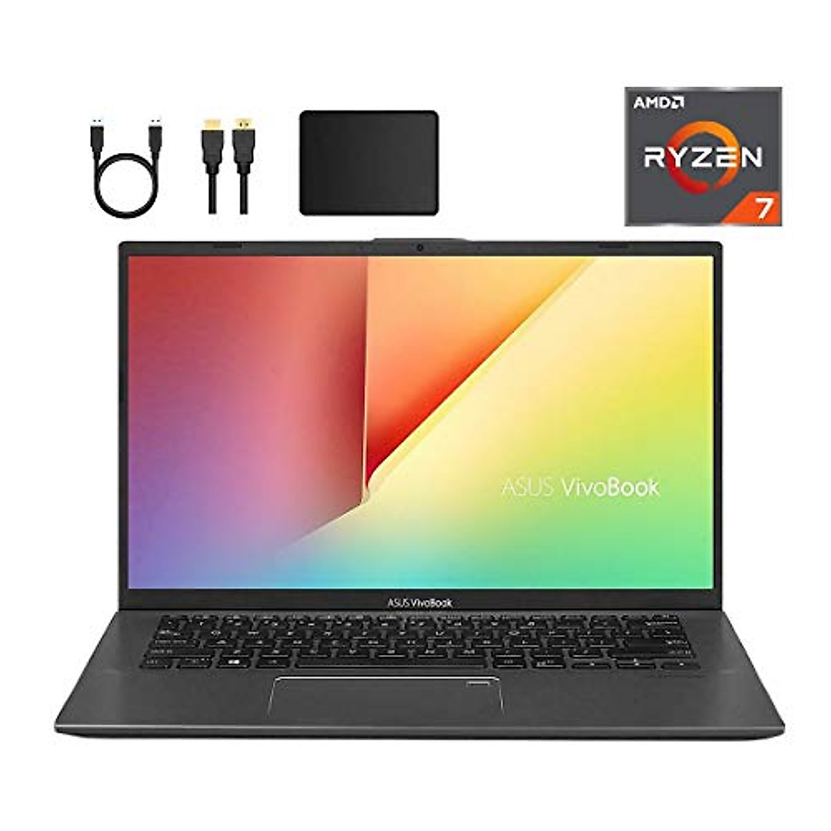 ASUS Newest VivoBook 14-inch FHD 1080p Laptop PC, AMD Ryzen 7 3700U, 20GB DDR4, 1TB SSD, Fingerprint Reader, Backlit Keyboard, AMD Radeon RX Vega 10 Graphics, W10 Home w/Mazepoly Accessories