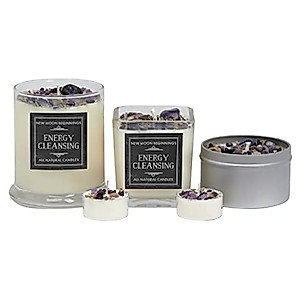 Energy Cleansing Candle by New Moon Beginnings - Crystal & Herb Candles - Protection Candles - All Natural Soy Candle - Lavender Sage Cedar