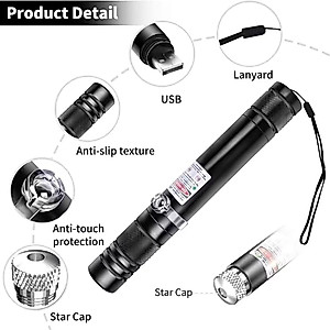 Cowjag Long Range Green Laser Pointer,Laser Pointer High Power Pen, Green Pointer Rechargeable for Hiking, Cat Laser Toy USB Charge(Green Light)