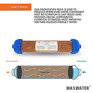 Max Water Mixed Bed Ion Exchange RODI Aquarium Filter Resin Replacement Cartridge, Compatible with 10" Drinking Reverse Osmosis Water Filtration System