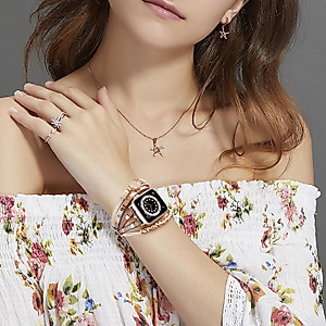 VISOOM Beaded Boho Bracelet Compatible for Apple Watch Band 40mm/38mm/41mm/42mm Series 10 9 8 7 SE Series 6/5/4 Women Leather Fashion Cute Handmade Multilayer Wrap Watch Strap for iWatch Bands 3/2/1