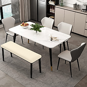 Lebaley Chair Covers for Dining Bench - Stretch Jacquard Removable Washable Chair Seat Slipcovers Protector, Rectangular Bench Cover for bedrooms, Living Rooms, Kitchen（Cream）