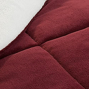 Lavish Home 3 Piece Sherpa/Fleece Comforter Set - F/Q - Burgundy