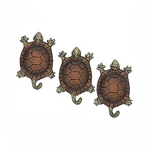 Garden Turtles Wall Hooks Hangers Cast Iron Antique Finish - Set of 3