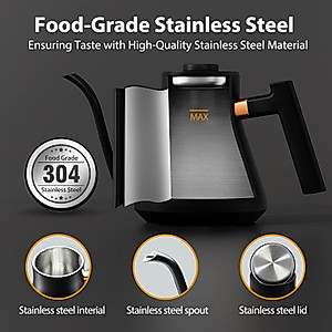 Gooseneck Kettle with Temperature Control, Aromaster Electric Coffee Tea Kettle,Stainless Steel,2H Keep Warm,1200 Watt Quick Heating Electric Tea Pot for Family,Auto Shut-Off,0.9L Black