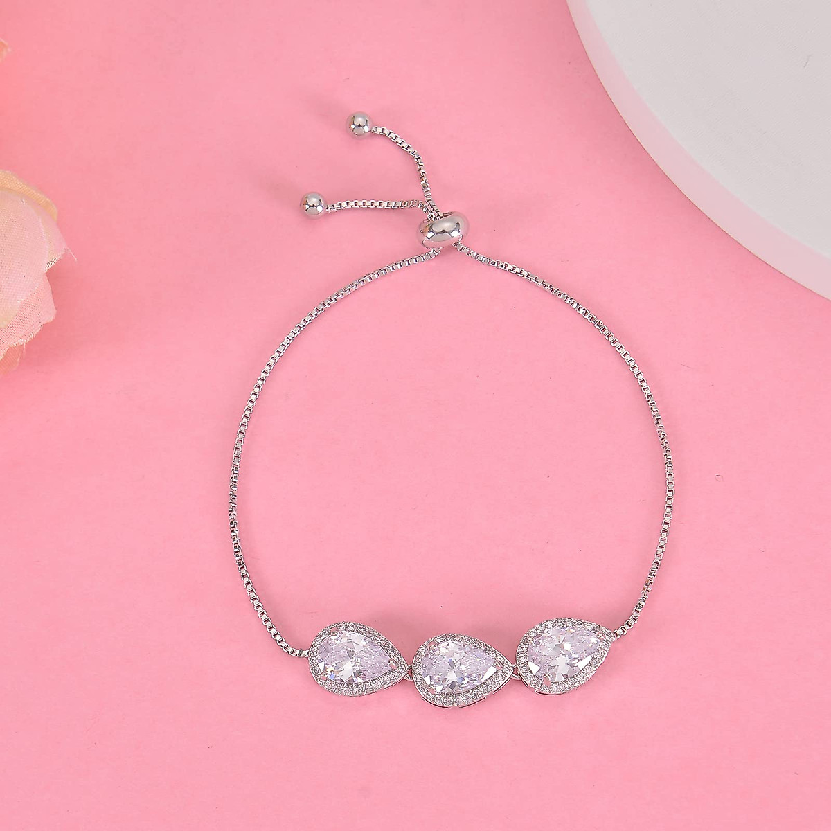 DHQH Bridesmaids Gift Silver Tennis Bracelets for Women Set of 6 Bridesmaid Bracelet 18K Gold Plated Teardrop Bracelet Wedding Bridesmaid Proposal Bracelets for Party