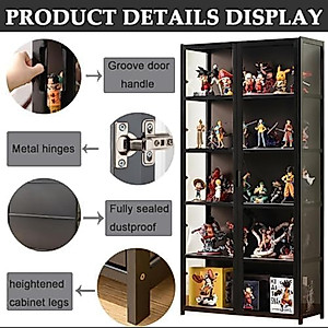 HMBTCRY Curio Display Cabinet, 5-Tier Tall Bookcase with Adjustable Shelves,Collectibles Toy Organizers Rack & Display Shelf, Kids Bookshelf and Bookcase for Playroom, Bedroom (Black-02)