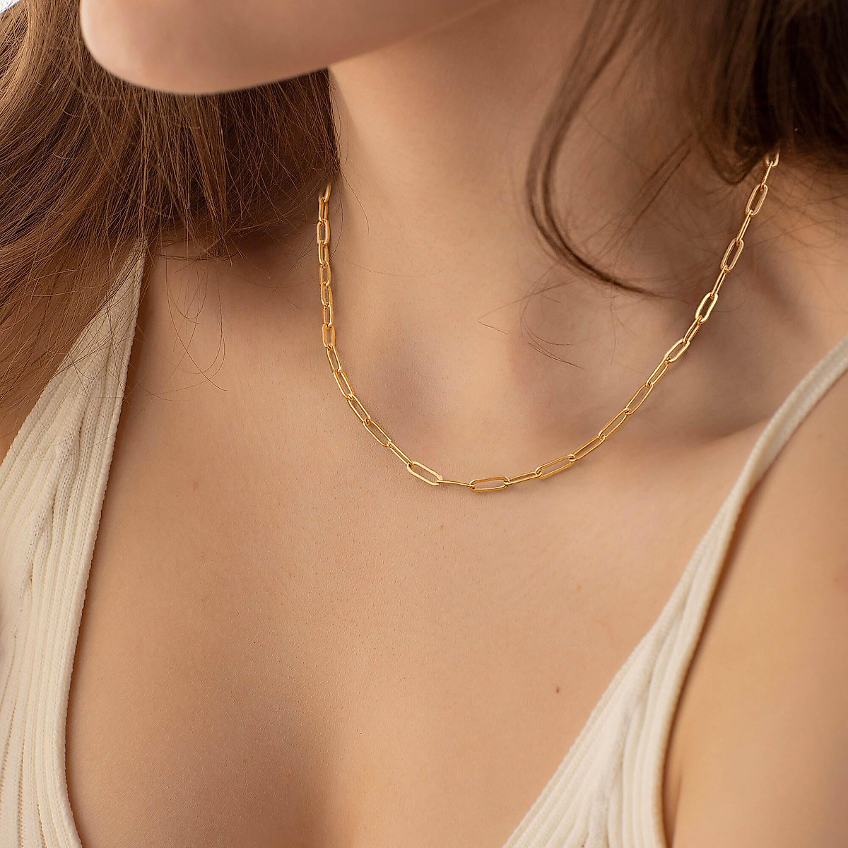 GLIVEOR Gold Paperclip Chain Necklace for Women, 14K Gold Over Paperclip Chain Necklace for Women 3mm Paperclip Chain Gold Chain for Women 20 Inch Gold Chains Gold Necklace