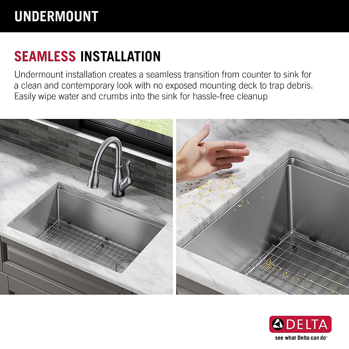 DELTA FAUCET 95B932-30S-SS Lorelai Workstation Kitchen Sink Undermount Stainless Steel Single Bowl with WorkFlow Ledge and Chef’s Kit of 6 Accessories