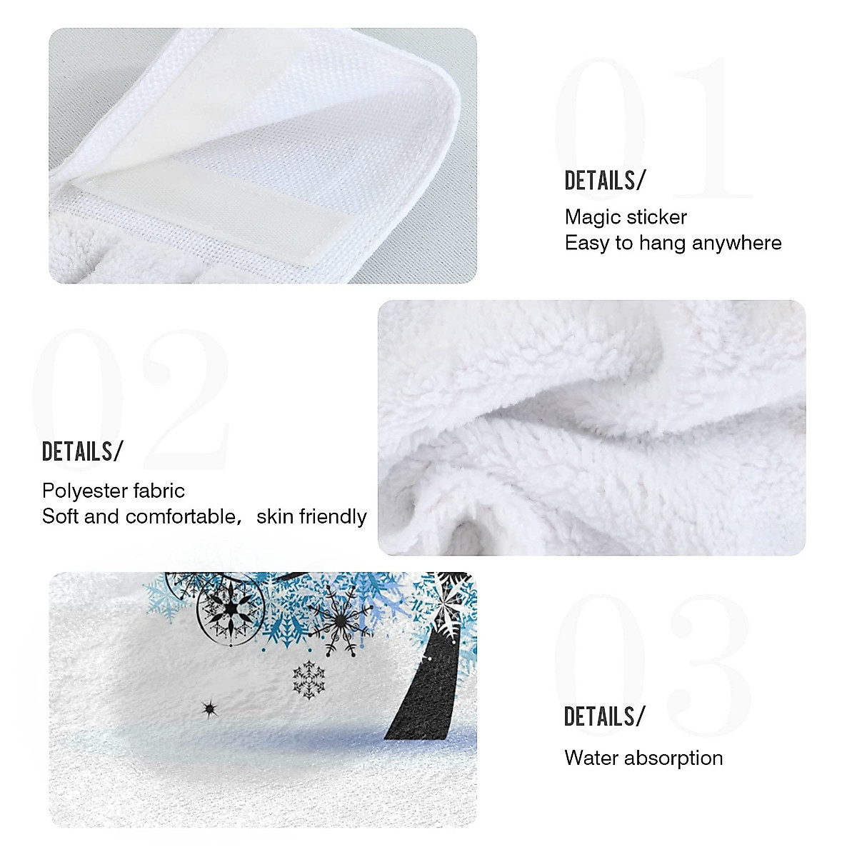 Winter Snowflakes Tree Kitchen Hanging Towel 14 x 18.2 Inch Snow Flower Ball Hand Tie Towels Set 2 Pcs Tea Bar Dish Cloths Dry Towel Soft Absorbent Thin Durable for Bathroom Laundry Room Decor