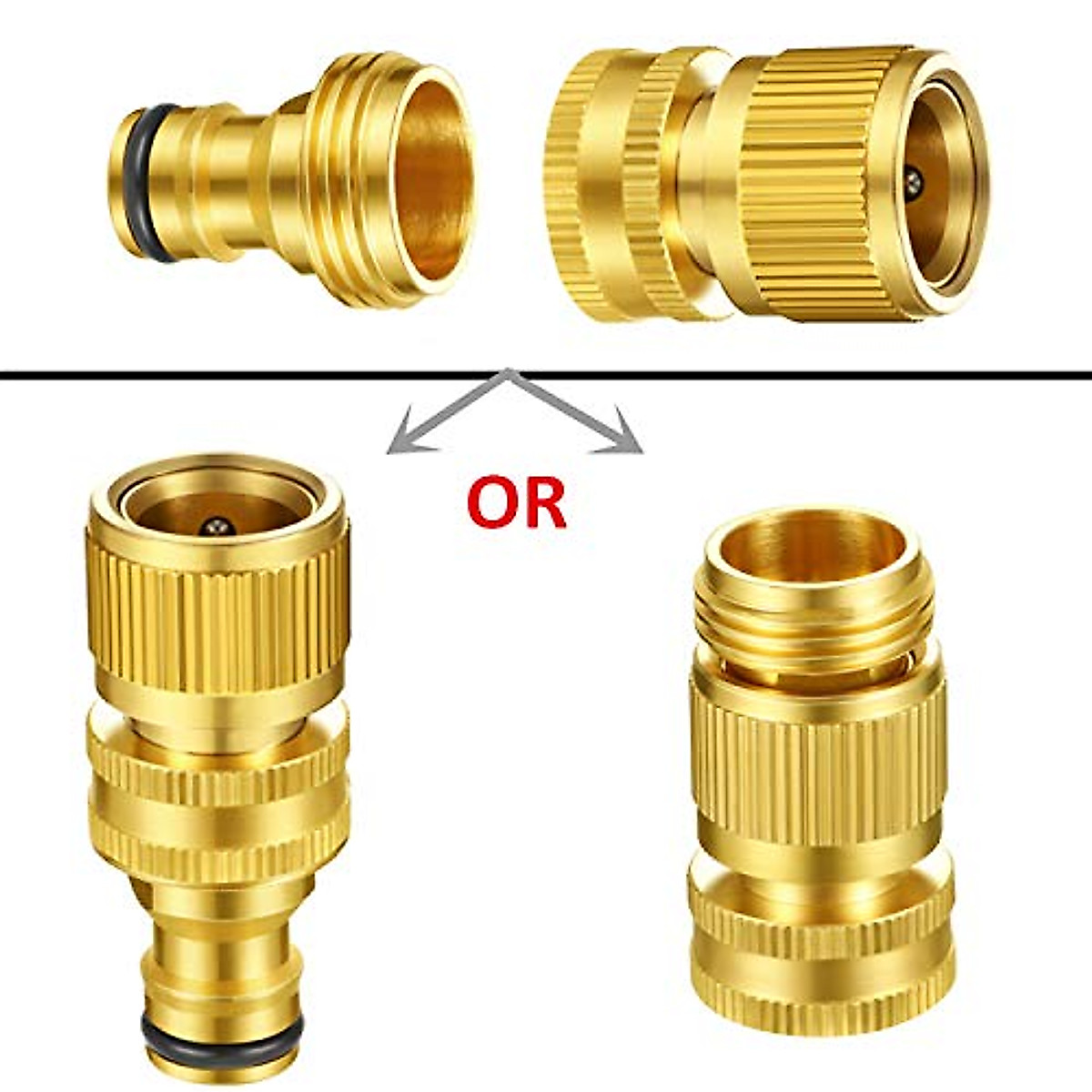 5 Set Garden Hose Quick Connect Fittings Solid Brass Quick Connector 3/4 Inch GHT Garden Water Hose Connectors with Extra Rubber Washers, Male and Female