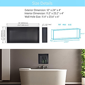 Dorzom Shower Niche 12 x 24, Stainless Steel Shower Niche Shelf No Tile Needed Recessed Shower Niche for Bathroom Storage Bathroom Niche Shelf for Shower Wall, Black