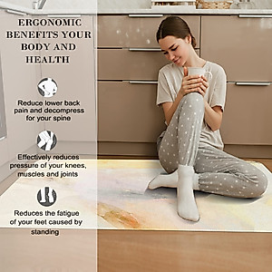 RYANZA 2 Pieces Kitchen Rugs, Abstract Anti Fatigue Non Slip Foam Cushioned Art Bright Yellow Modern Pale Comfort Indoor Floor Mat Runner Rug Set for Laundry Office Sink Bathroom (17"X48"+17"X24")