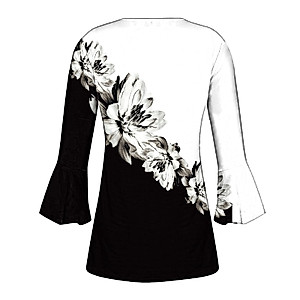 Warehouse Deals Today Button Down Shirts for Women Floral Print Tunic 2023 Summer Tops Dressy Casual Bell 3/4 Sleeve Buttons V Neck Spring Blouses