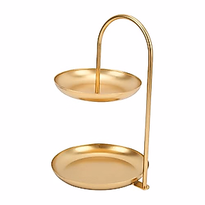 2 Tiered Large Capacity Fruit Tray, Strong Environmentally Friendly Nordic Style Gold Metal Tray, Simple Stylish Snack Tray place Fruits Cakes Candies