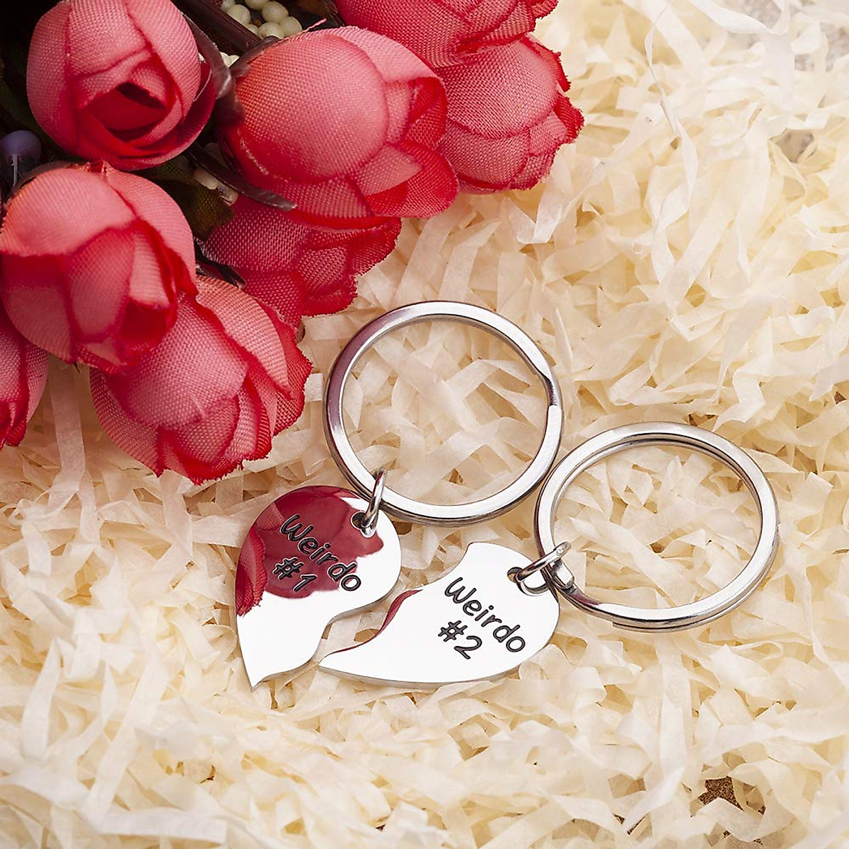 Best Friend Keychain, Friendship Gift for Teen Girls BFF, Weirdo 1 Weirdo 2 Gift Keyring for Boyfriend Girlfriend Husband Wife Couples,Valentine Anniversary Birthday Heart Charm Pendant for Her Him