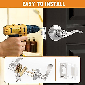 Probrico Privacy Door Levers Wave Style Handles Keyless Lock Bed Bath Door Lockset, Satin Nickel 6 Pack