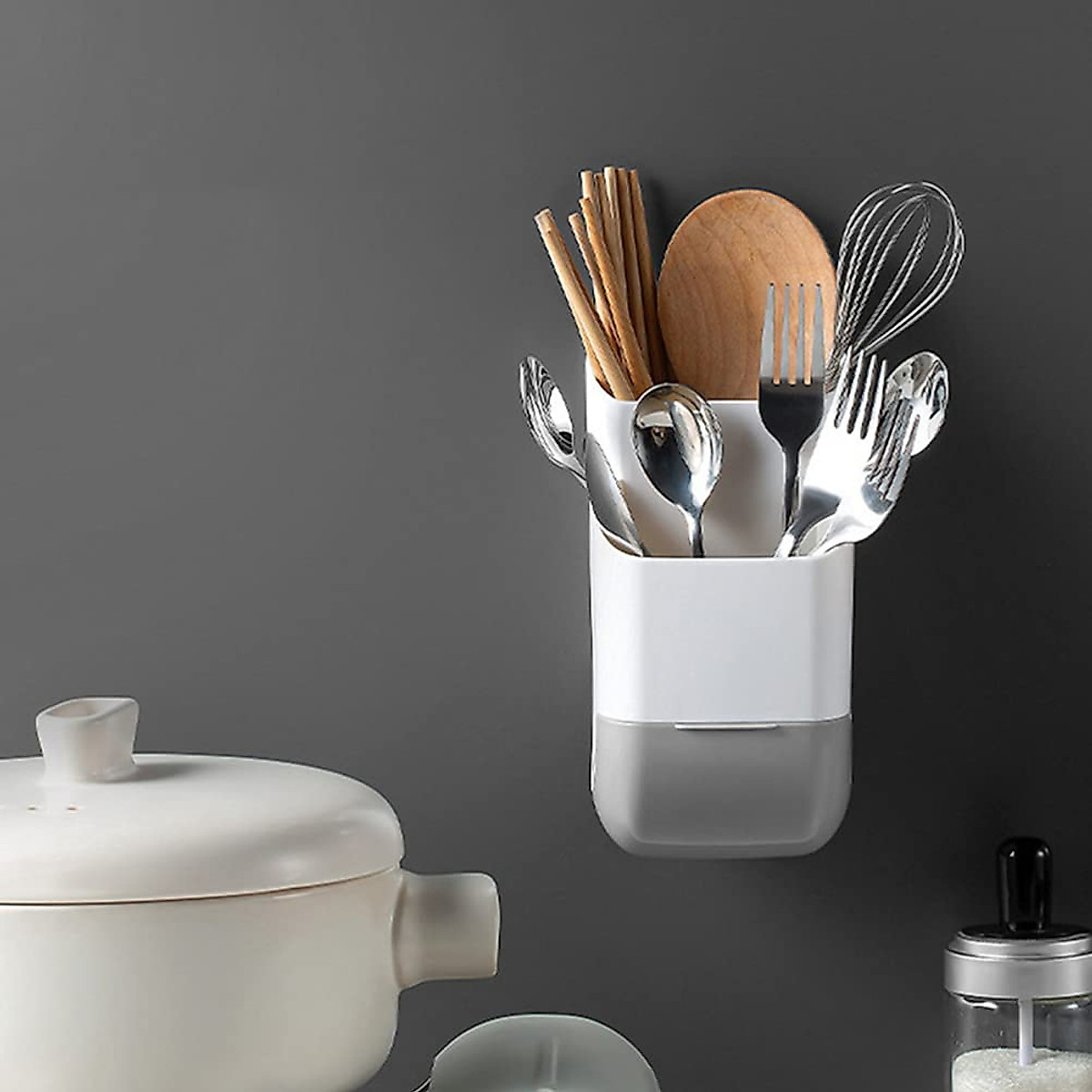 SOLUSTRE Hanging Utensil Wall Mount Utensil Drying Rack Plastic Utensil Holder Silverware Organizer Flatware Spoon Fork Storage Basket Kitchen Cutlery Drainer