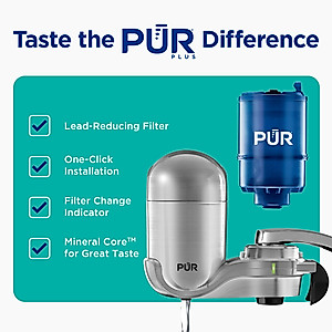 PUR PLUS Faucet Mount Water Filtration System, Chrome – Vertical Faucet Mount Water Filter for Sink – Crisp, Great-Tasting Filtered Water, FM3700