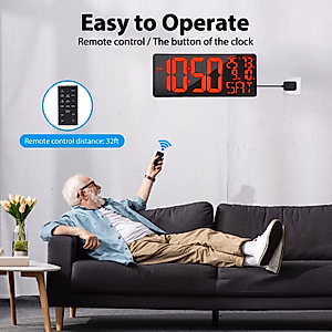 [Oversized] 18" Large Digital Wall Clock with Remote Control, Auto-Dimming Digital Clock Large Display with Date/Temp/Week, DST, Alarm, 5.9”Jumbo Numbers Large Digital Clock for All Large Spaces Use