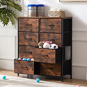 Sweetcrispy Dresser for Bedroom with 8 Fabric Drawers, Tall Chest Storage Tower, Organizer Units for Clothing Closet, Kidsroom Furniture, Steel Frame, Wood Top, Lightweight Quick Assemble Cabinet