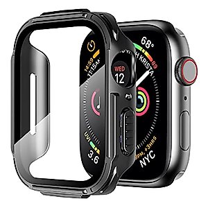Mesime Rugged Case Compatible for Apple Watch Case with Tempered Glass Screen Protector for Series 7 6 5 4 SE 45mm 44mm, iWatch Case Cover Protective Accessories Hard Case