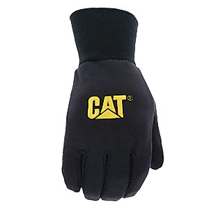 Cat® CAT015400L Cotton Jersey Work Gloves – Black, Large, Breathable, Gunn-Cut PVC Micro Dot Palm Gloves with Knit Wrists