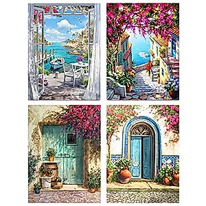 GemZono 4 Pack Paint by Numbers for Adults Without Frame, DIY Oil Painting Set for Beginner, Scenery Canvas for Home Wall Decor Arts (12X16 inch/ 30X40cm)