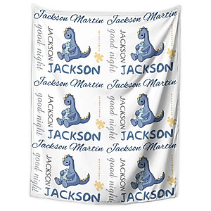 PFCNYMUA Personalized Baby Blankets for Boys with Name, Customized Dinosaur Baby Boys Blanket with Name for Baby Gifts Items 30x40 Inches