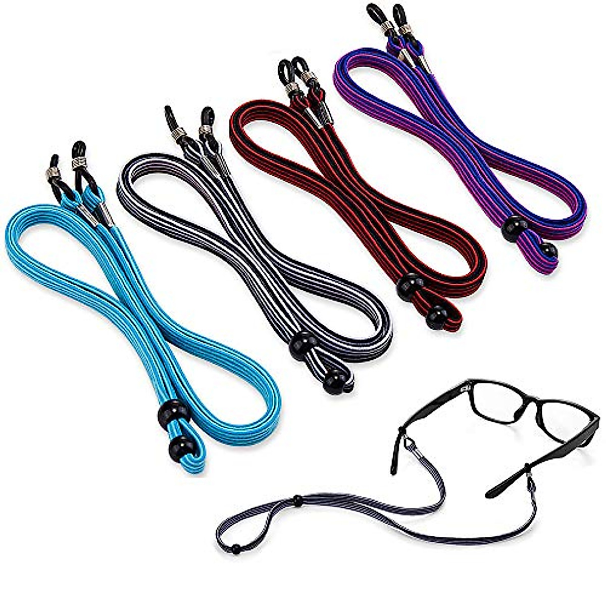 SCWJTF Eyeglass Straps, 4PCS Premium Nylon Adjustable Eyewear Retainers, Anti-slip Eyeglass Lanyard, Sport Unisex Sunglass Eyeglass Chains for Men and Women's, Free 3 Gifts