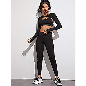 SweatyRocks Women's Stretch Cutout Yoga Sports Tee Long Sleeve Crop Top T Shirts Black Medium