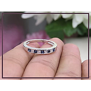 Dazzlingrock Collection Princess Blue Sapphire Stackable Wedding Band (0.30 ctw) in 10K White Gold Size 7