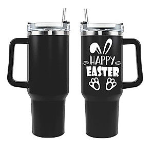 40 oz Tumbler with Handle Happy Easter Tumbler Personalized Tumblers with Lid and Straw Insulated Tumbler Stainless Steel Tumblers