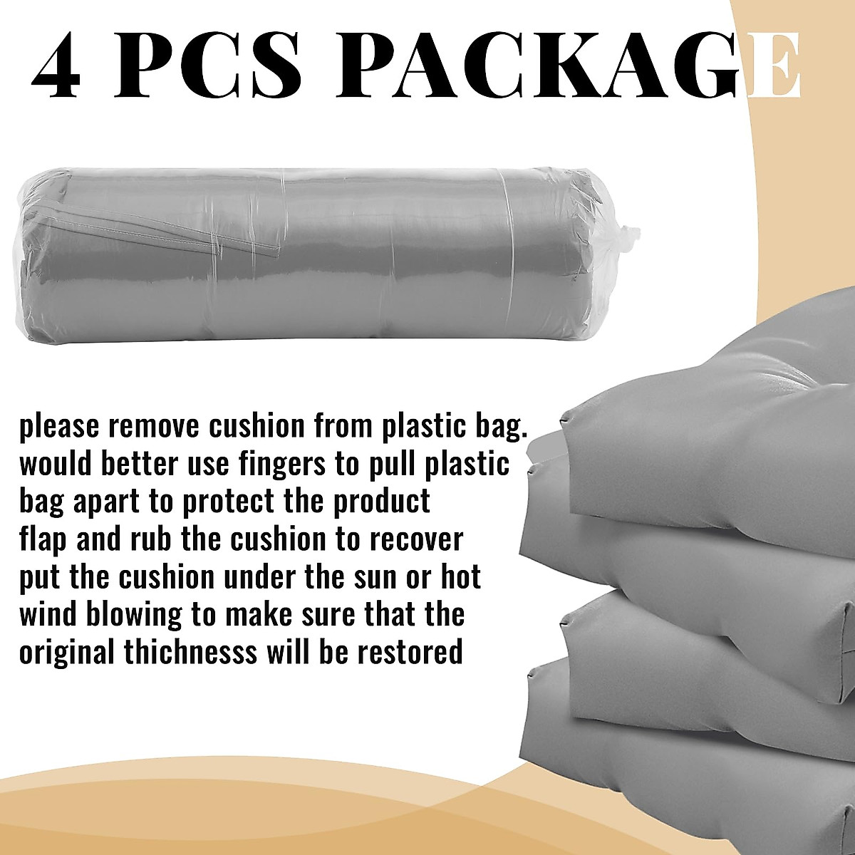 Sintuff 44 x 21 x 4 Patio Chair Cushions Outdoor Chair Cushions Seat/Back Tufted Pillow with Ties All Weather Replacement Indoor Patio Furniture Outdoor Furniture(Light Gray,4 Pcs)