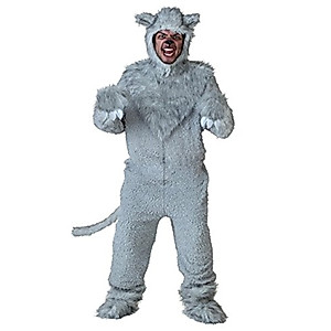 Fun Costumes Adult Wolf Halloween Costume | Faux Fur Polyester Jumpsuit With Attached Mitts And Tail Standard