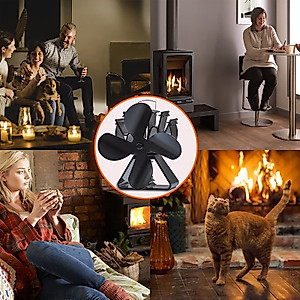 Wood Stove Fan Heat Powered Fan 4 Blade Fireplace Fan for Wood Burning Woodstove Eco Friendly Silent Efficiently