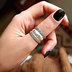 Boho-Magic 925 Sterling Silver Boho Rings for Women, Wide Band Thumb Ring, Adjustable (9)