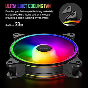 Zezzio 3PCS 120mm Addressable RGB PWM Case Cooling Fan for PC Cases with Controller(3pcs 12cm)