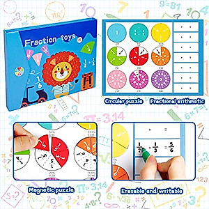 Fennoral 110PCS Fraction Manipulatives,Rainbow Magnetic Fraction Tiles Circles Activity Set Teacher Supplies,Homeschool Supplies Math Manipulatives for Elementary School Home