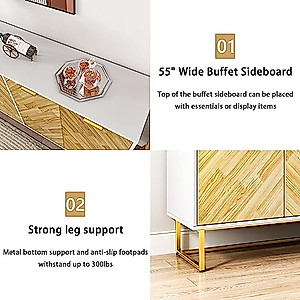 Accent Cabinet with 2 Doors, White Buffet Sideboard Cabinet with Gold Metal Base, Kitchen Accent Storage Cabinet Console Table with Adjustable Shelf, Boho Cabinet Credenzas for Living Room