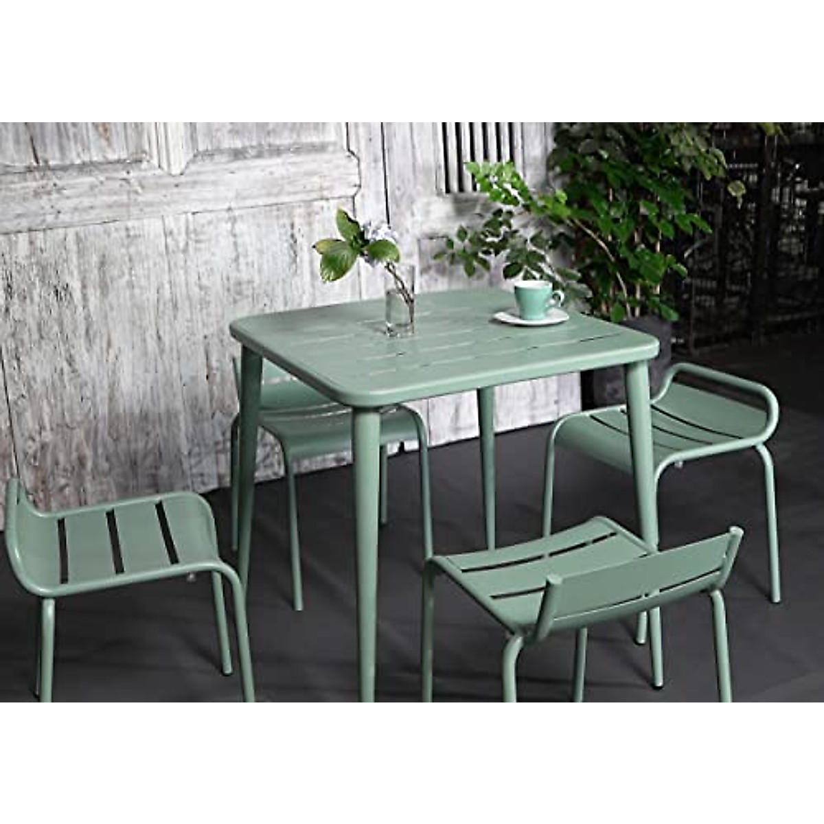 Lisuden Set of 2 Indoor-Outdoor Metal Dining Chairs, Patio Bistro Chair, Lower-Back Cafe Chairs with 18" Seat Height (Pea Green)