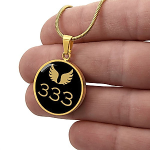 Hilis Jewelry 333 Angel Number Necklace For Women Protection, Spiritual Jewelry, Personalized Gifts Dainty Engraved Angel Wing Pendant Charm, Gold or Silver (Gold -No Engraving, Stainless Steel)