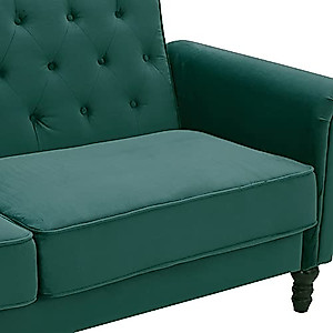 Classic Sofa Couch Mid Century Upholstered Velvet Fabric Tufted Sofa with Scroll Arms for Living Room Bedroom Apartment (Green) (CY001)