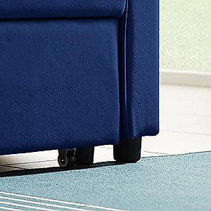 HABITRIO Loveseat with Pull-Out Sleeper Bed, Solid Wood Frame Blue Velvet Upholstered 55" 2-Seater Sofa Couch w/3-Position Reclining Backrest, 2 Side Pockets, 2 Pillows, Furniture for Living Room