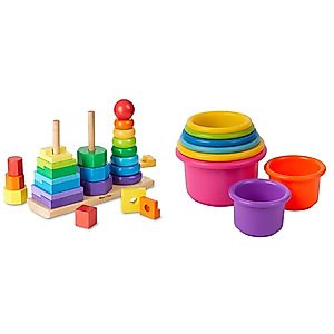 Melissa & Doug Geometric Stacker and The First Years Stack & Count Stacking Cups - Educational Toys for Toddlers