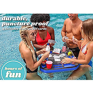 Polar Whale Floating Poker Table Blue and Black Game Tray for Pool Beach Party Float Lounge Durable Foam 23 Inch Chip Slots Drink Holders with Waterproof Playing Cards Deck UV Resistant